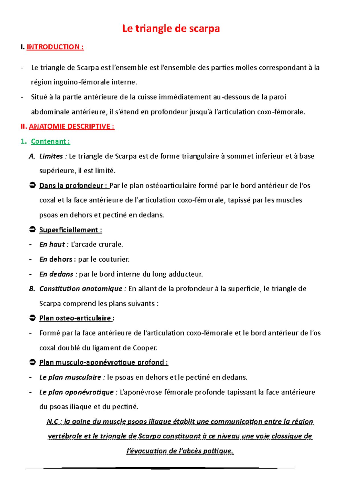 Trangle DE Scarpa - Le triangle de scarpa I. INTRODUCTION : Le triangle ...