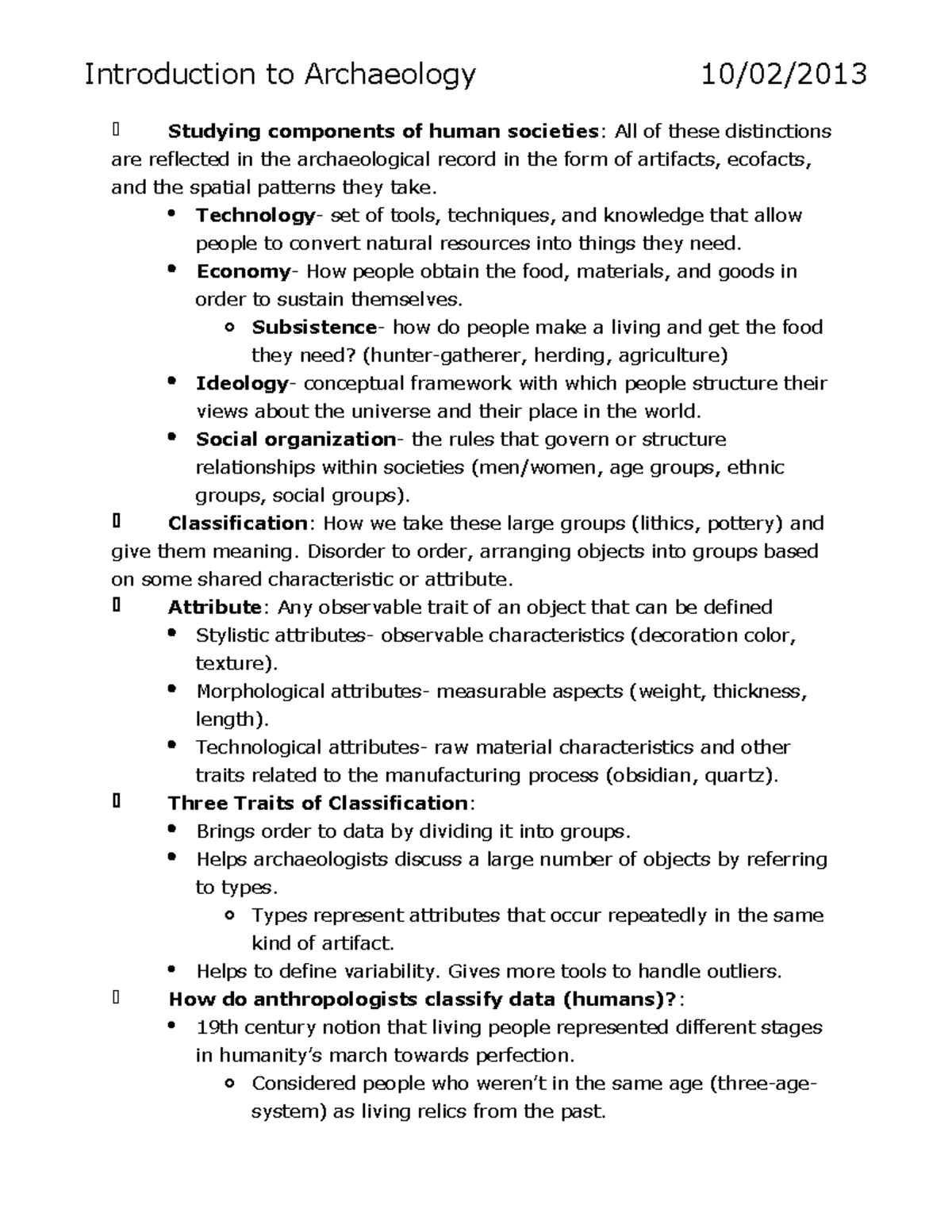 Week 6 - Lecture notes 14-16 - Introduction to Archaeology 10/02 ...