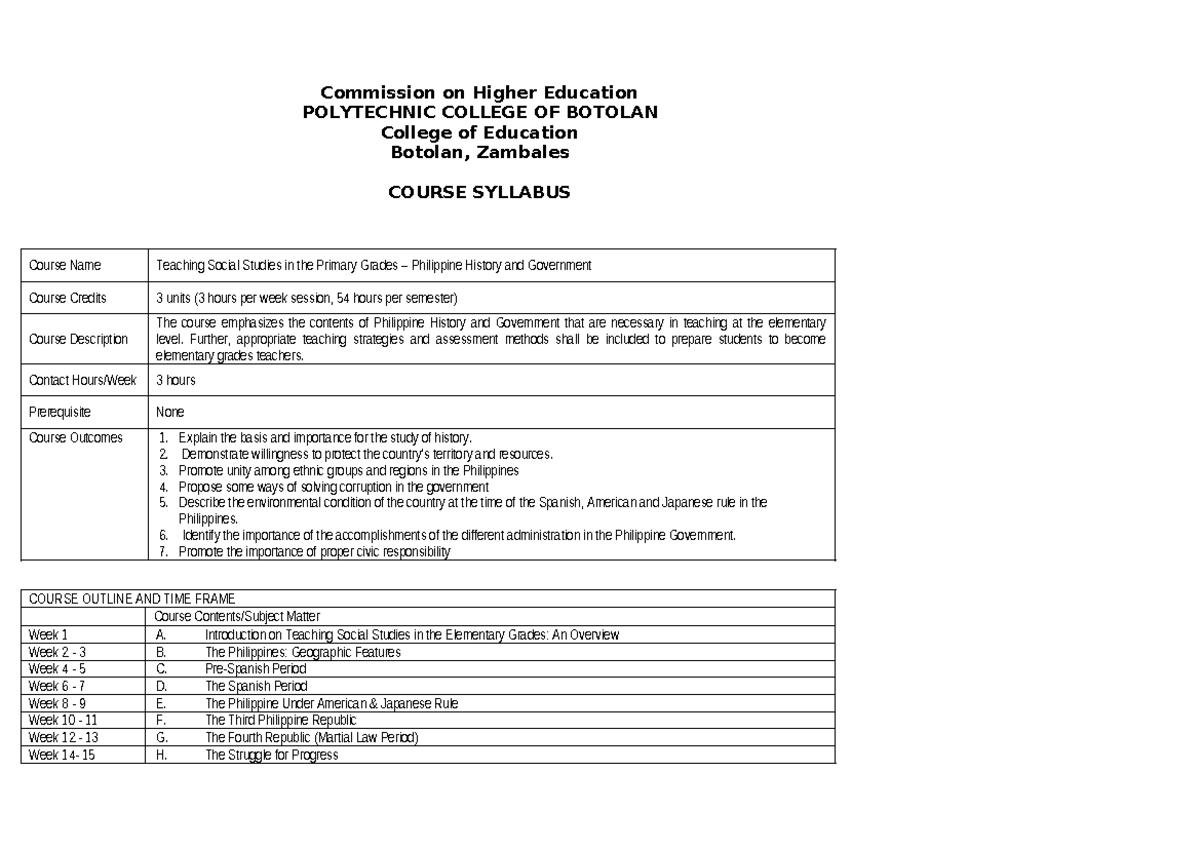 527380743 Course Syllabus in Teaching Social Studies - Commission on ...