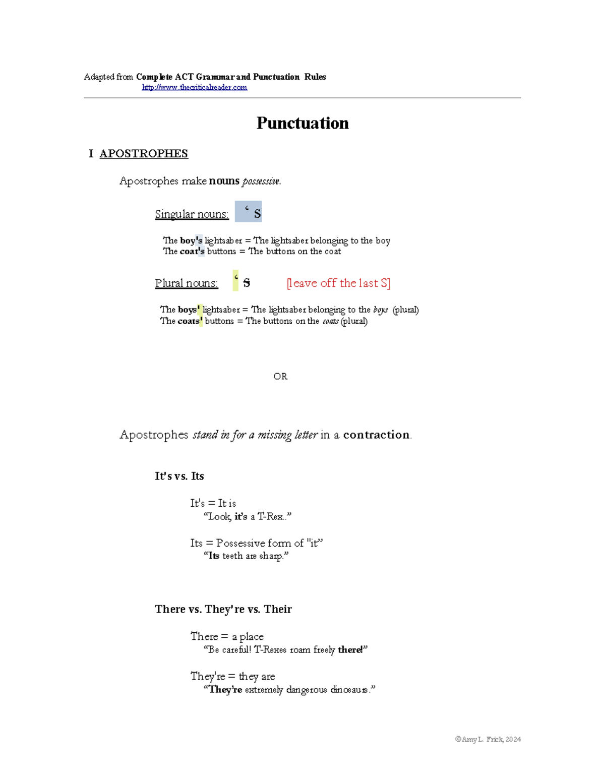 1447 - Adapted from Complete ACT Grammar and Punctuation Rules ...