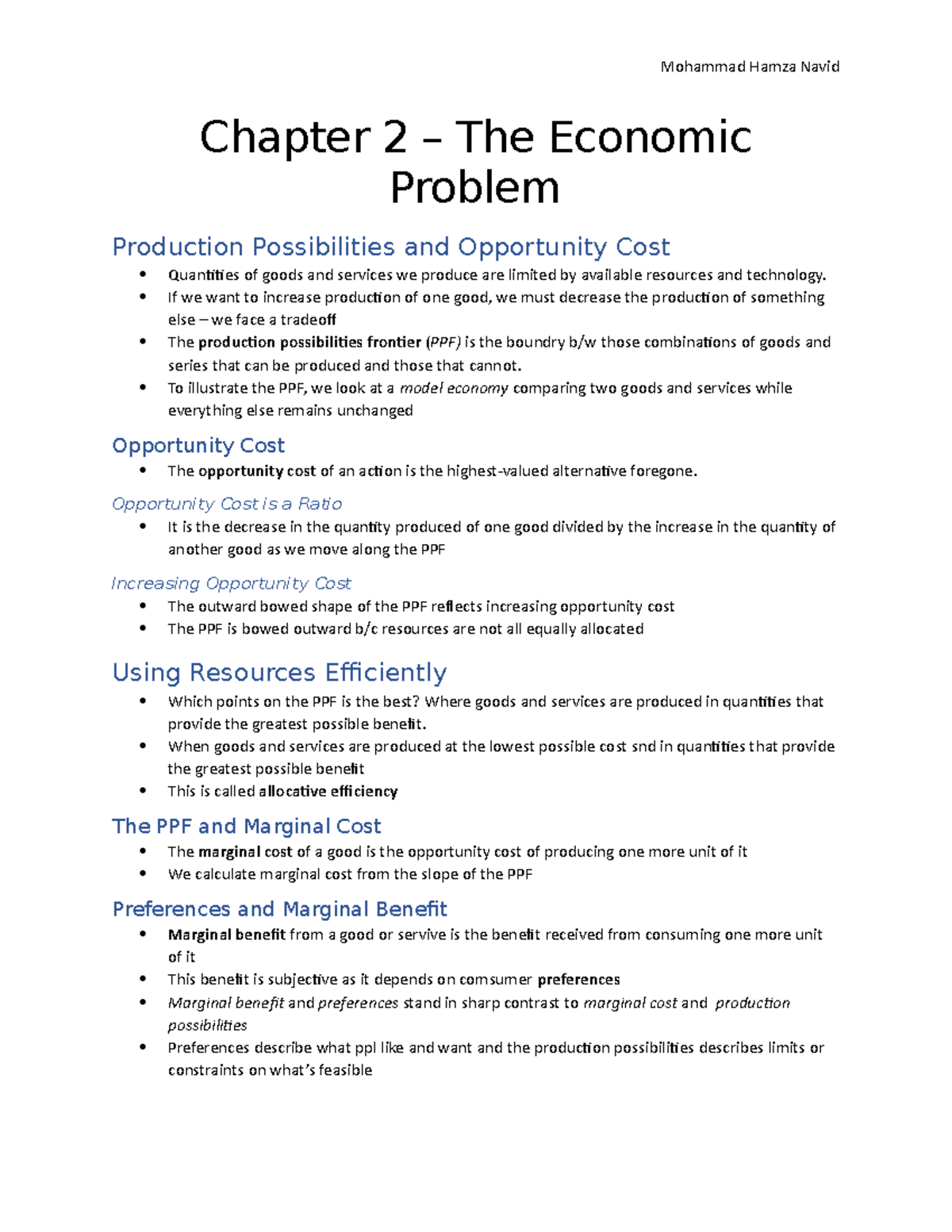 Economics - Chapter 2 Notes - Mohammad Hamza Navid Chapter 2 – The ...