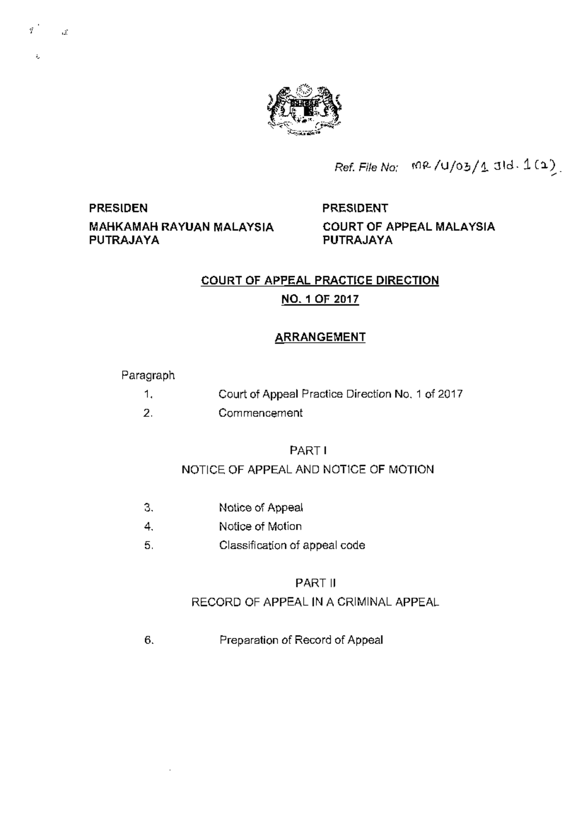 Court of Appeal Practice Direction No1/2017 - Civil Procedure - Studocu