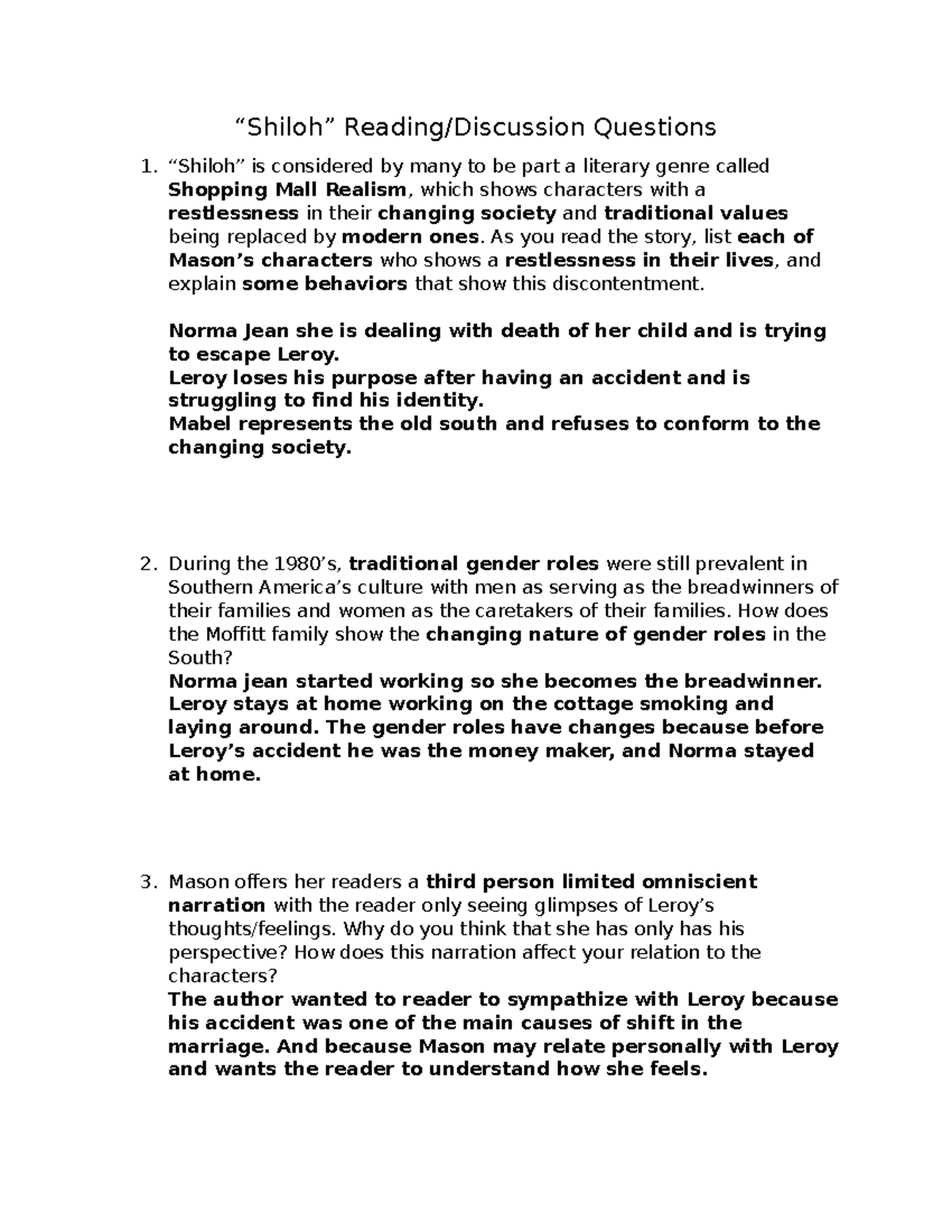 Shilo Discussion Questions - “Shiloh” Reading/Discussion Questions ...