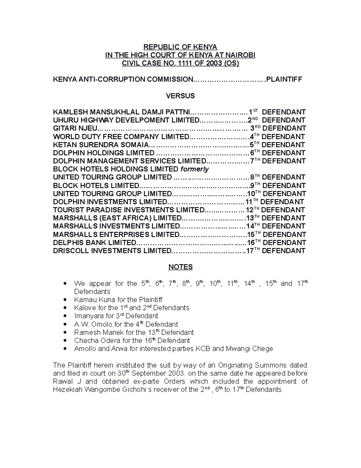 Notes KACC - REPUBLIC OF KENYA IN THE HIGH COURT OF KENYA AT NAIROBI ...