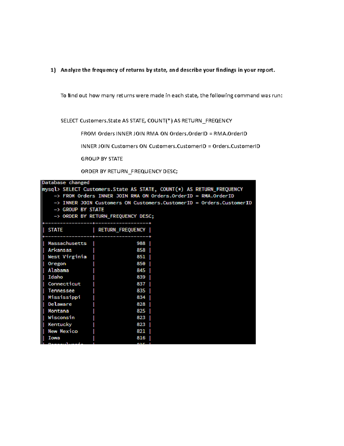 DAD 220 Project 2 - Analyze the frequency of returns by state, and describe your findings in ...