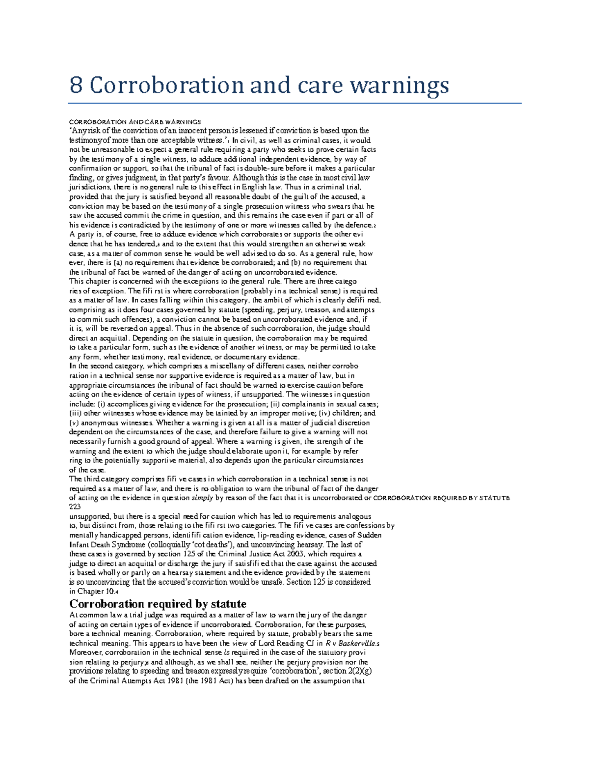 8 Corroboration and care warnings - 8 Corroboration and care warnings ...