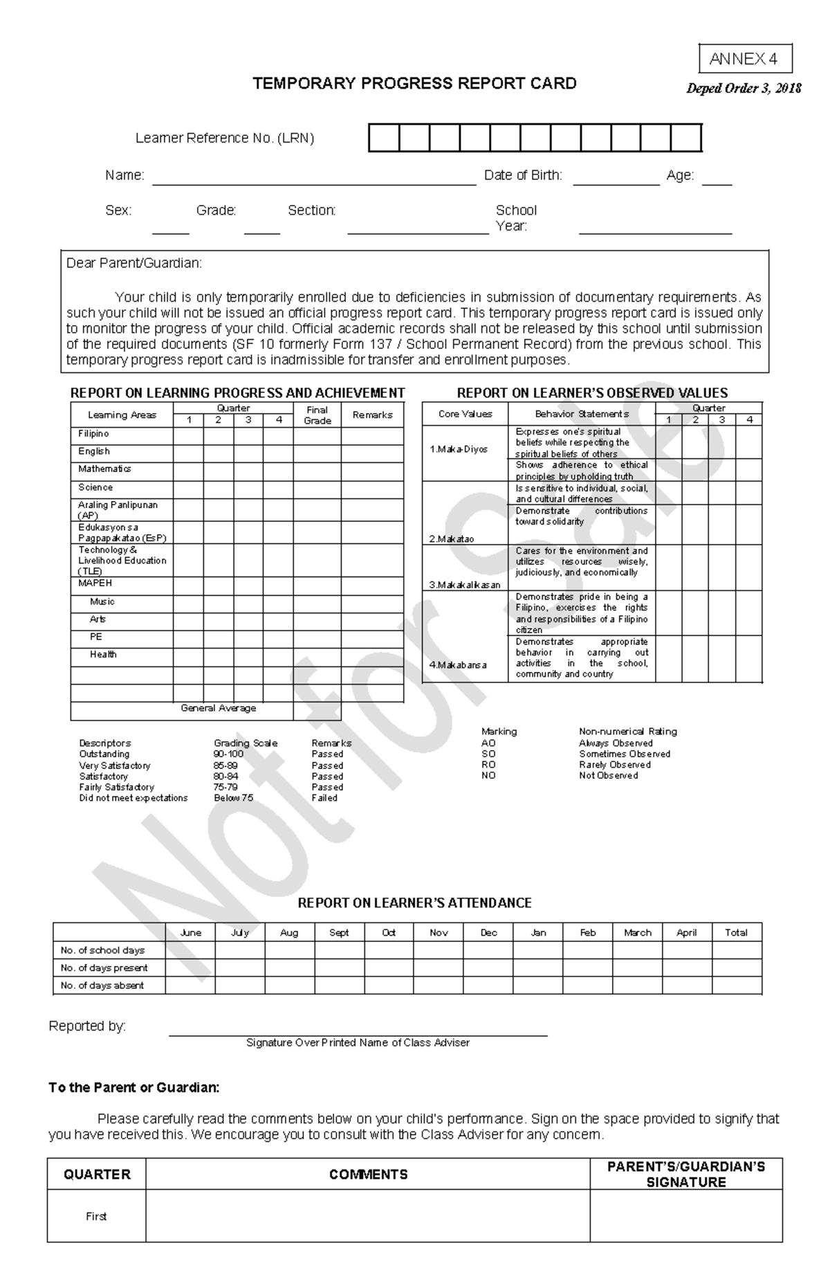 Annex 4 Temporary Progress Report Card DO 3 2018 - TEMPORARY PROGRESS ...