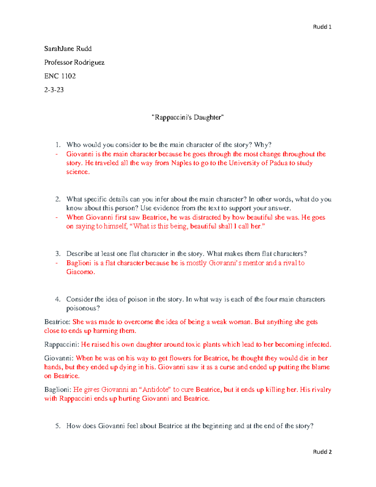 Rappaccini's Daughter - Rudd 1 Rudd 2 SarahJane Rudd Professor ...