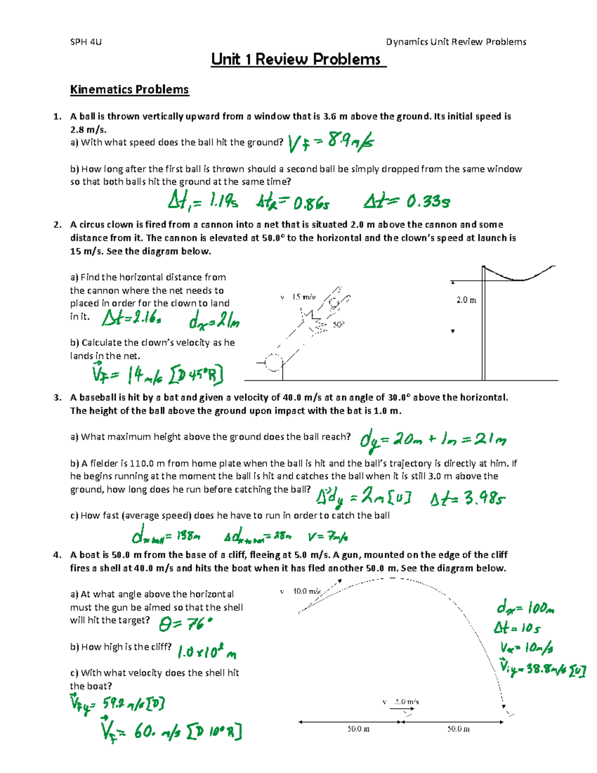 15 Review ANS - Dynamics Unit Review Problems - SPH 4U Dynamics Unit Review Problems Unit 1 ...