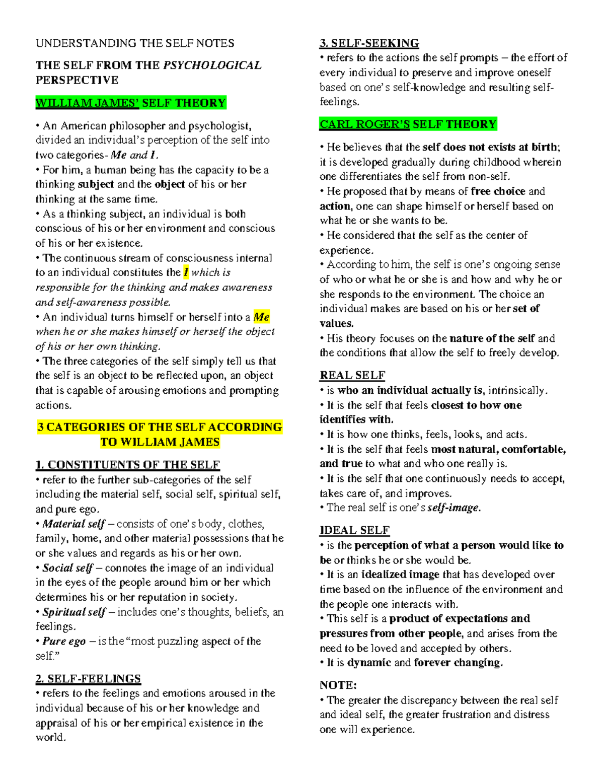 Understanding THE SELF Notes - UNDERSTANDING THE SELF NOTES THE SELF ...