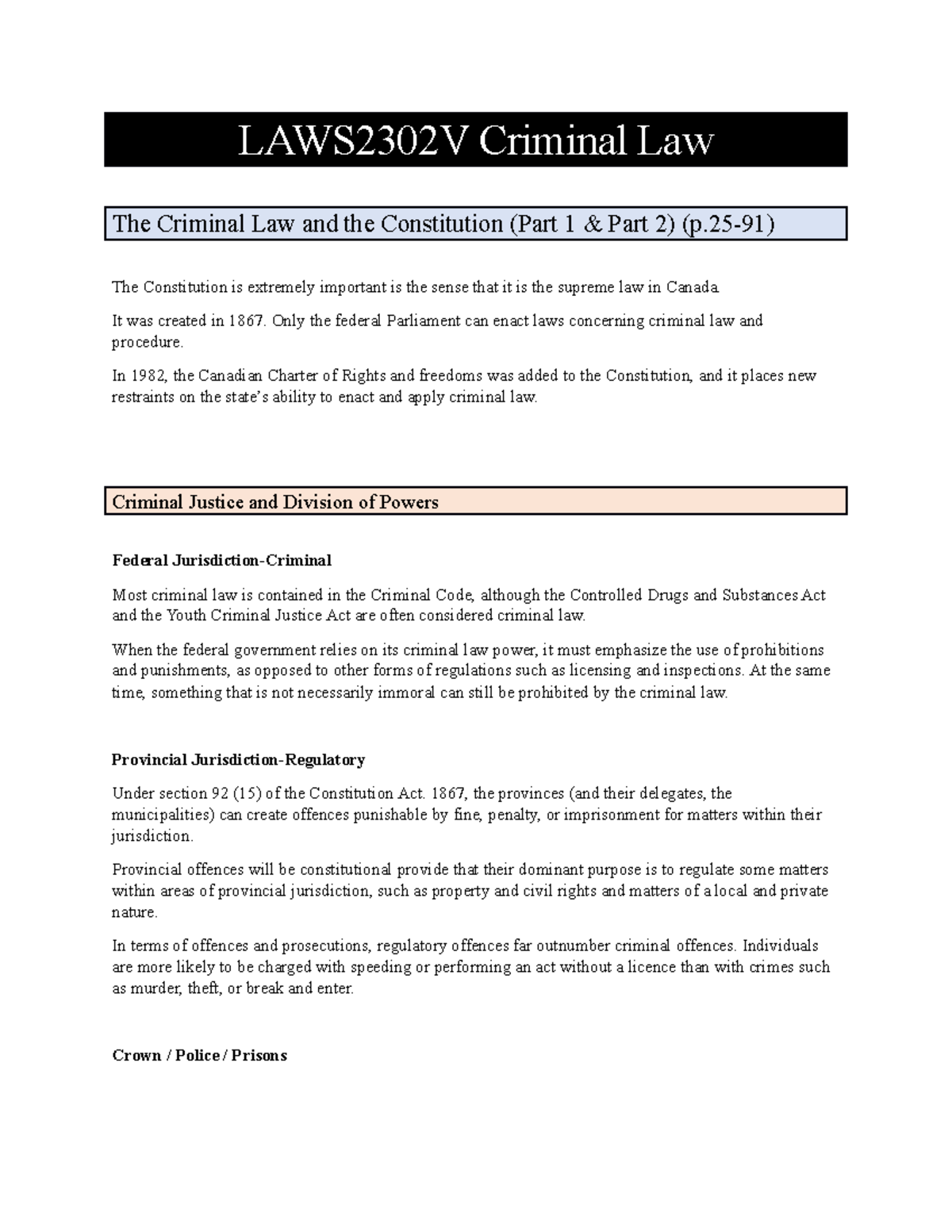 Notes for LAWS2302V Criminal Law - LAWS2302V Criminal Law The Criminal ...