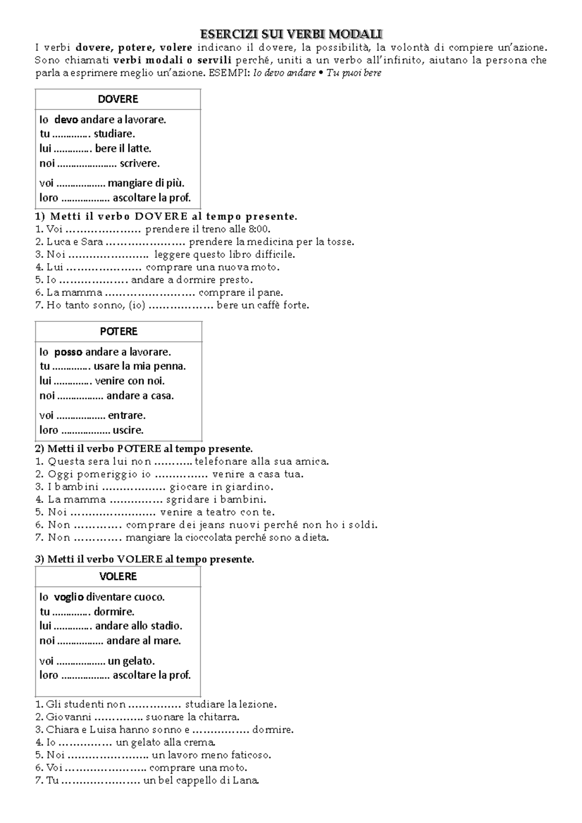Grammatica verbimodali livelloa 1 a2 - ESERCIZI SUI VERBI MODALI I ...