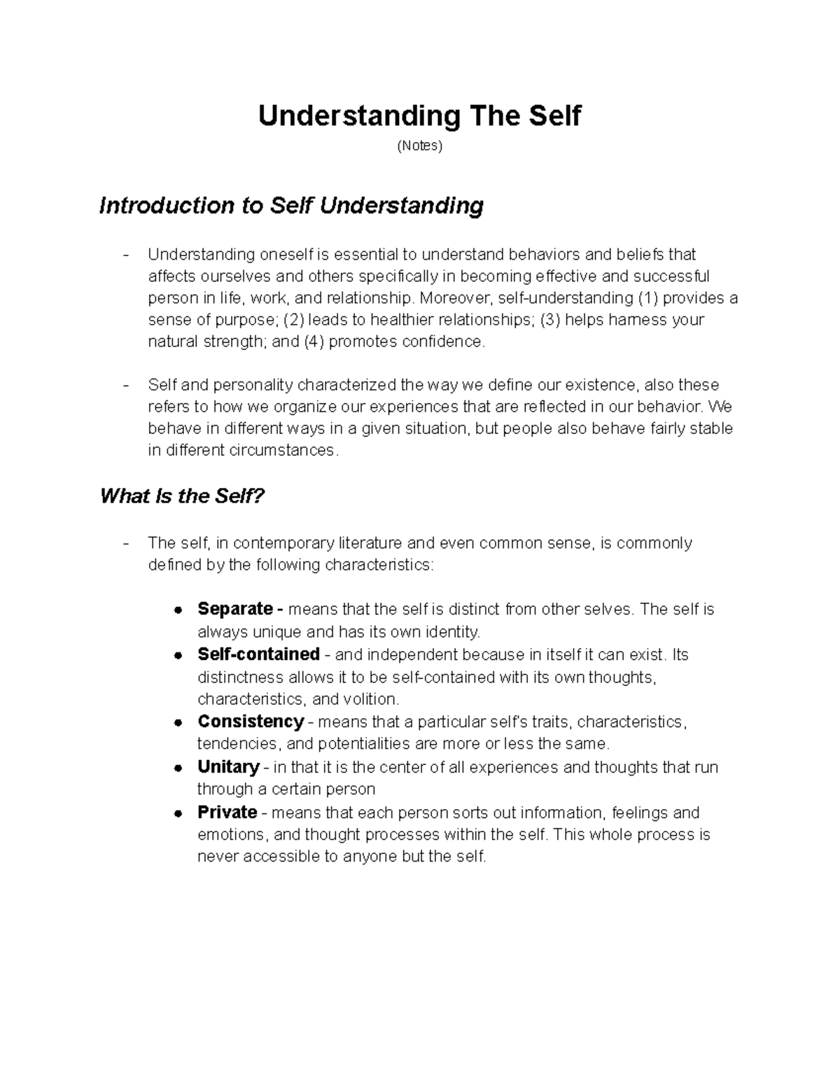 Understanding The Self (Notes) - Understanding The Self (Notes ...