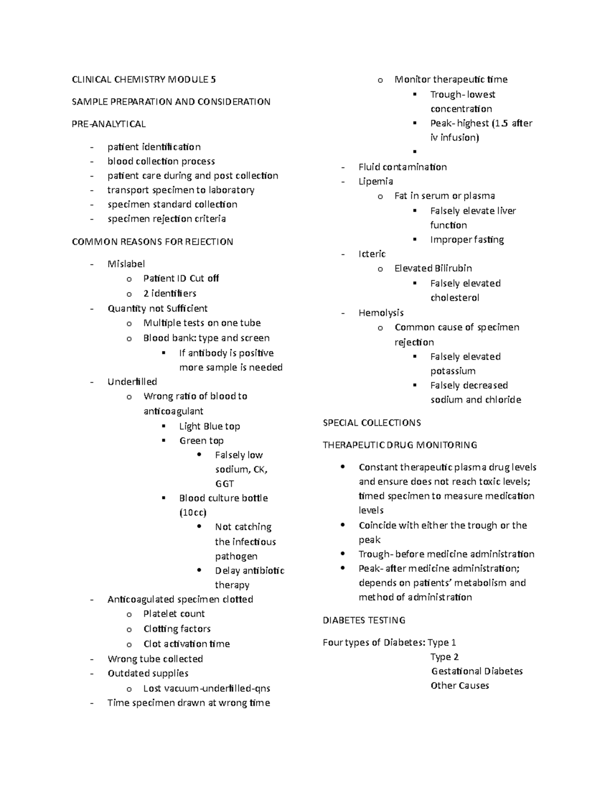 Clinical Chemistry Module 5- Canvas - CLINICAL CHEMISTRY MODULE 5 ...