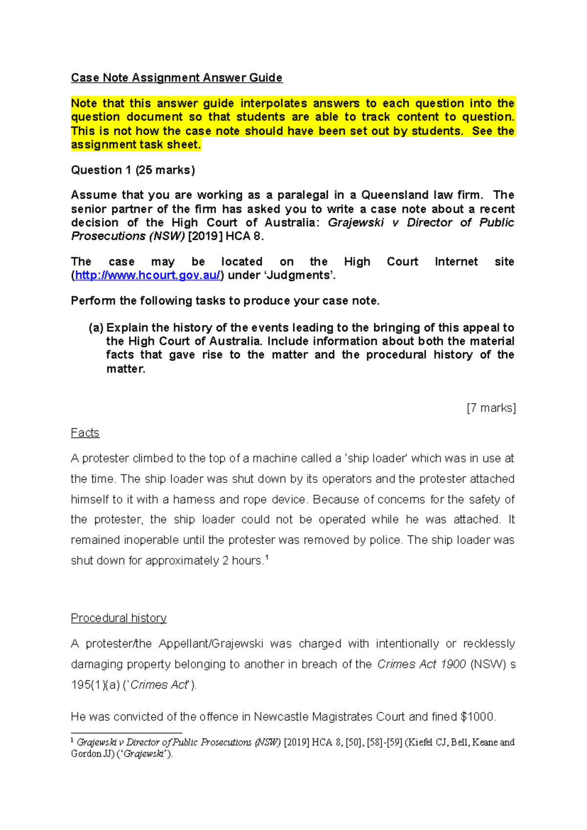 Example of case note for human rights - Case Note Assignment Answer ...