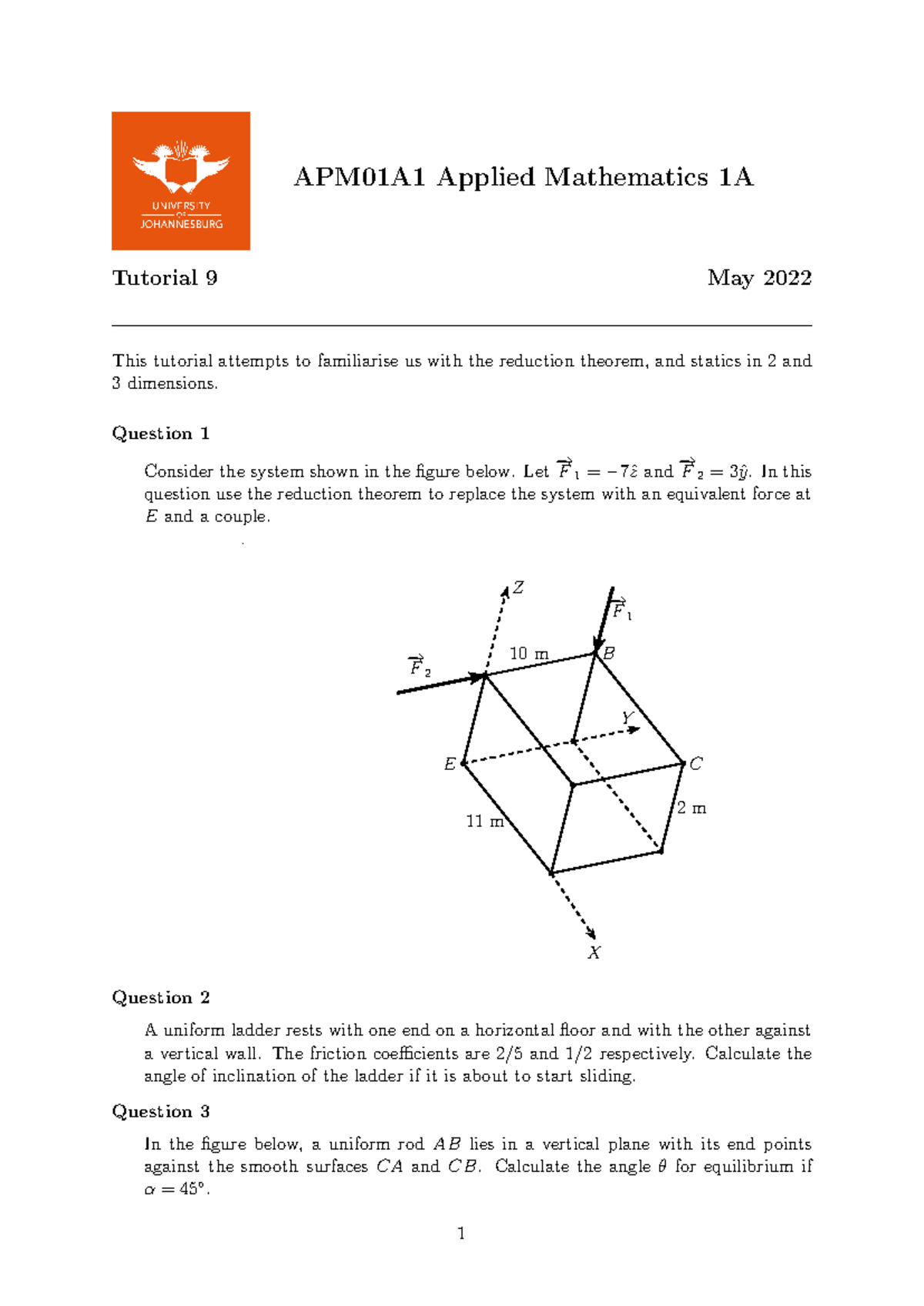 2022apm01a1 tut9 - APM01A1 Applied Mathematics 1A Tutorial 9 May 2022 ...