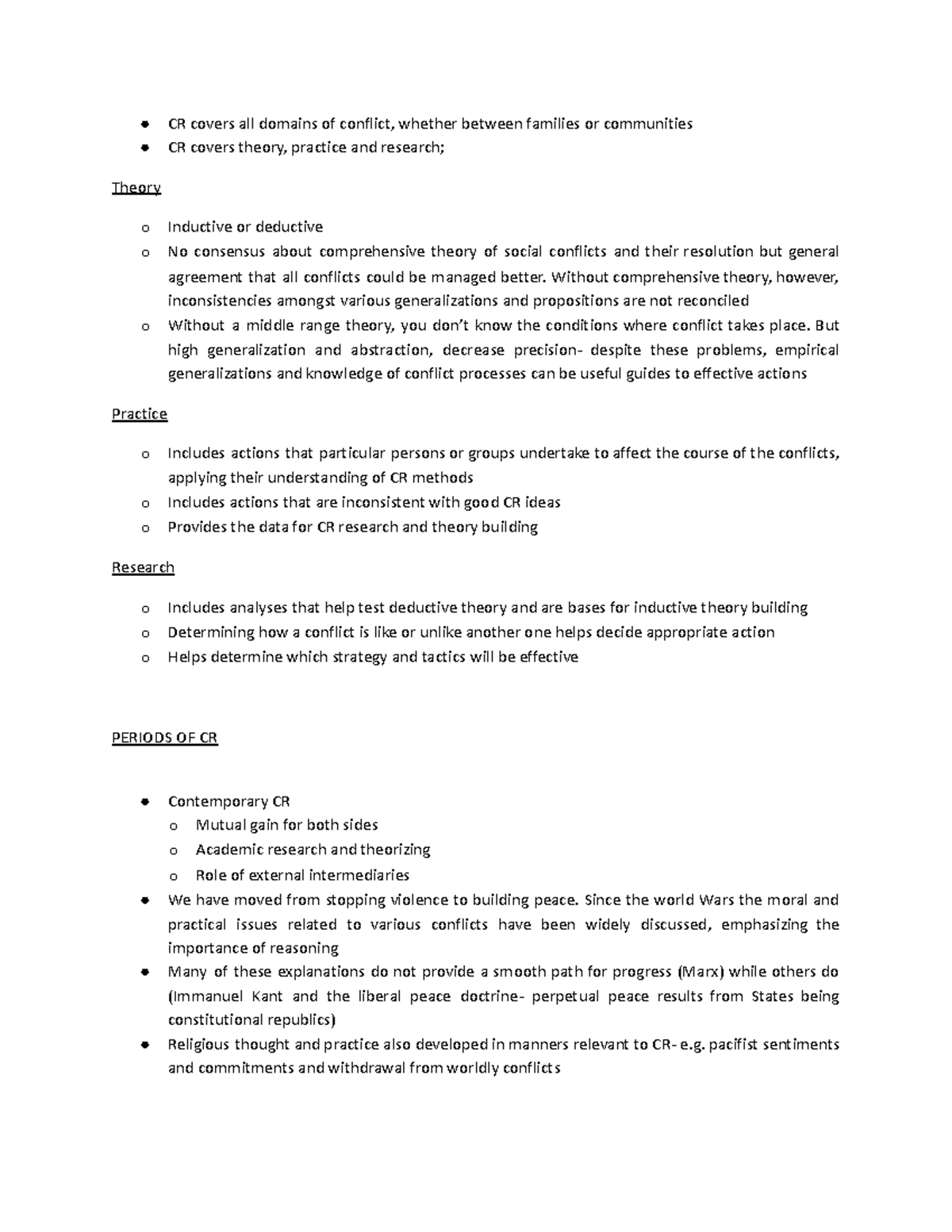 Evolution of CR- Notes - For peace and conflict modules - CR covers all ...