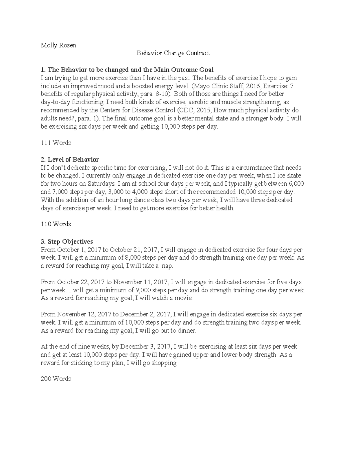 Behavior Change Contract Molly Rosenfeld - Molly Rosen Behavior Change ...