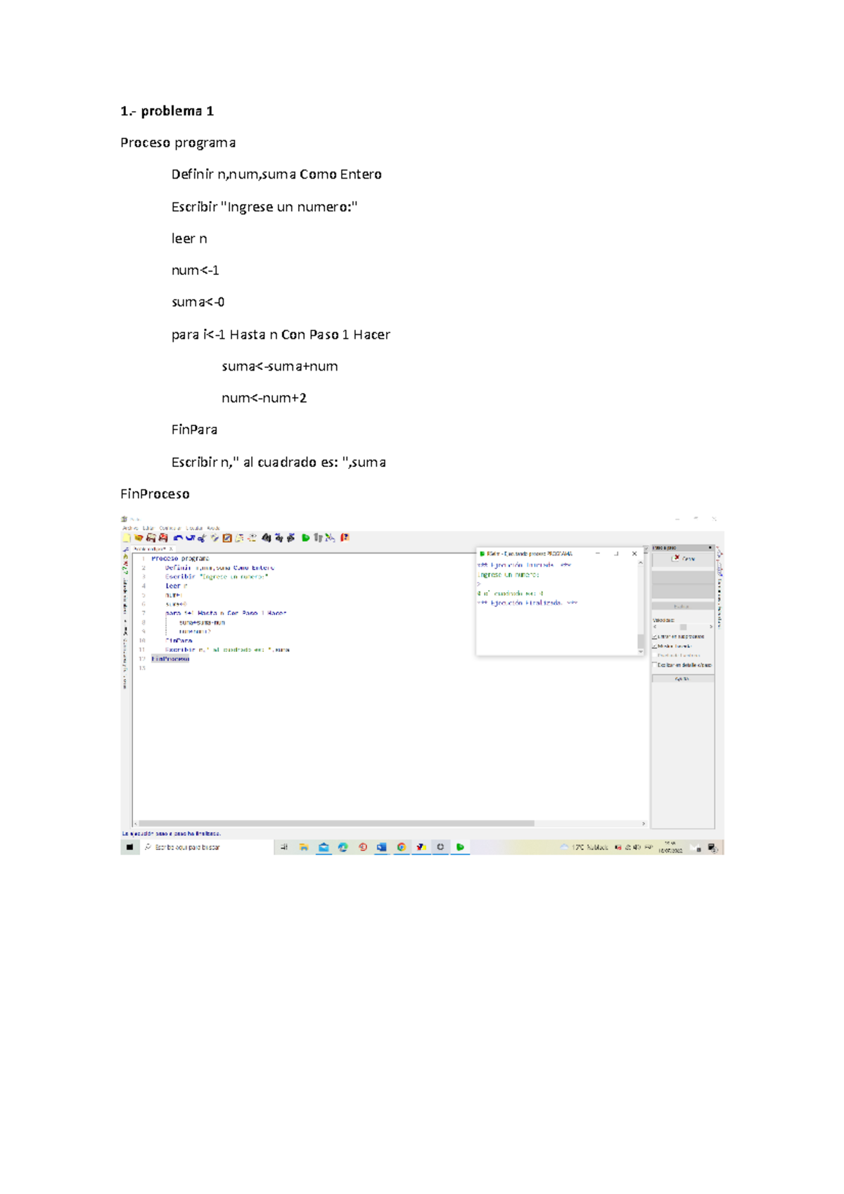 8 problemas de algoritmos - 1.- problema 1 Proceso programa Definir n ...