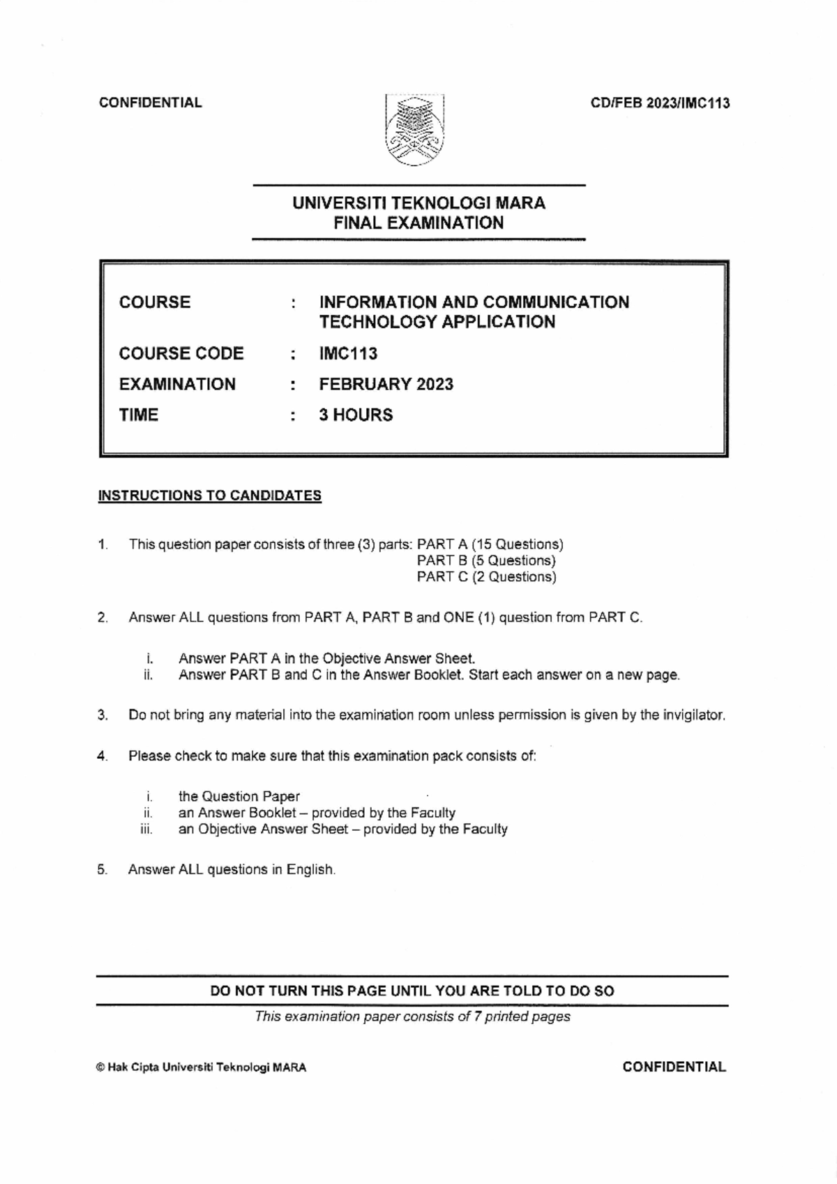 Faculty College OF Computing, Informatics AND Media 2023 Session 1 - PRA- Diploma DAN Diploma ...