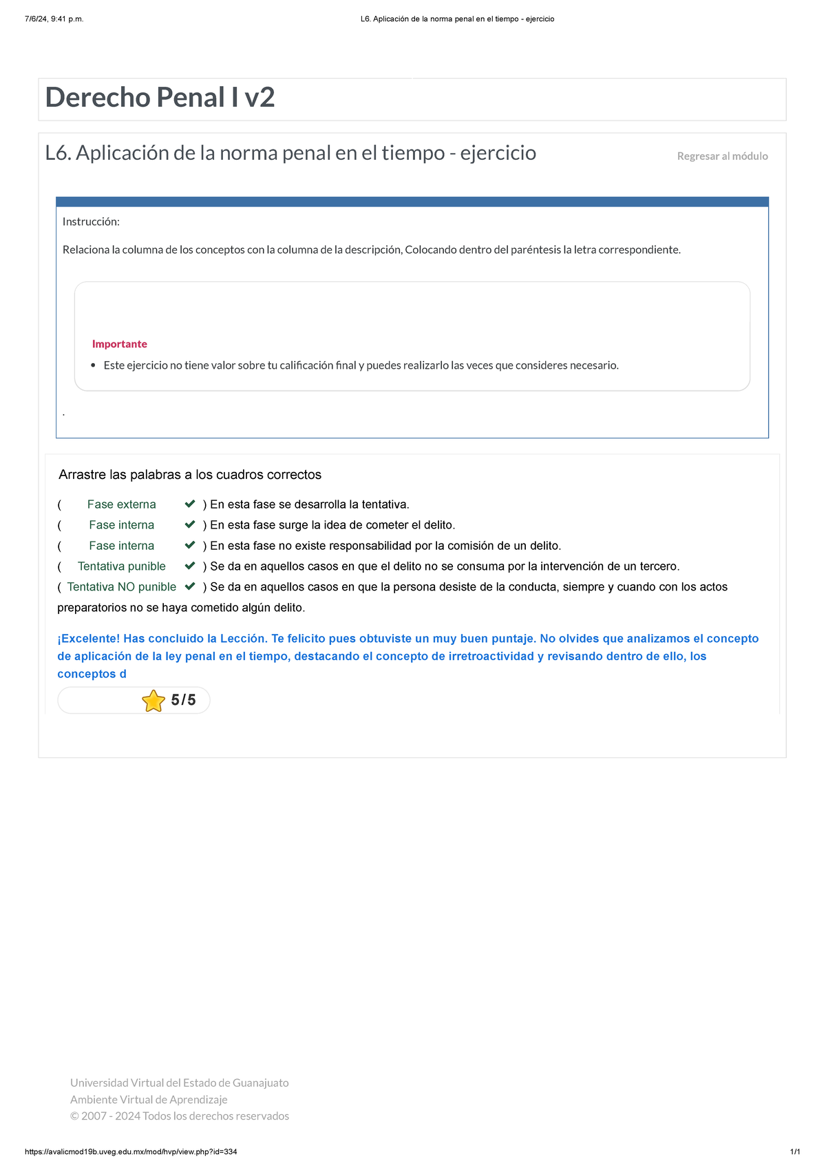 L6. Aplicación de la norma penal en el tiempo - ejercicio - Derecho Penal I v L6. Aplicación de ...