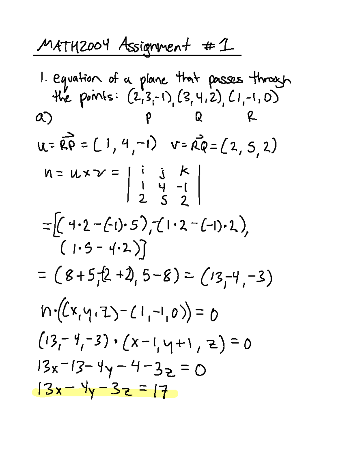 MATH2004 Assignment 1 - assihgnme - MATH 2004 Assignment I 1 equation ...