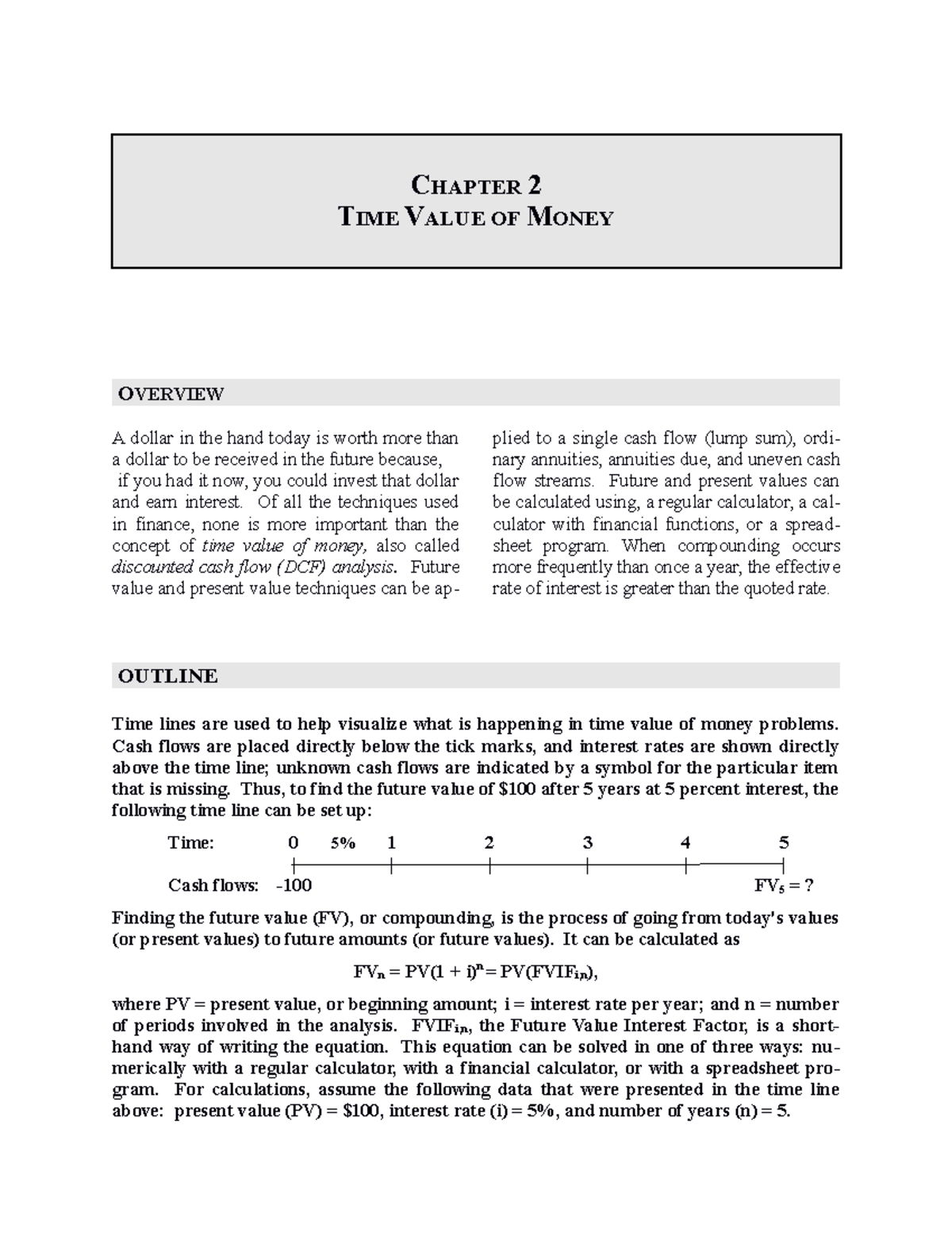 Chapter 2 TIME Value OF Money Overview - CHAPTER 2 TIME VALUE OF MONEY OVERVIEW A dollar in the ...