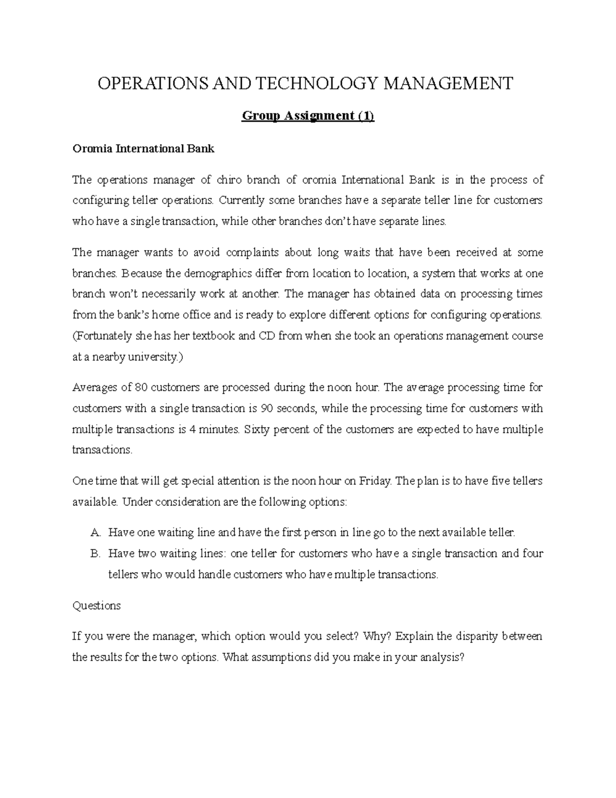 OM - Group Assignment - OPERATIONS AND TECHNOLOGY MANAGEMENT Group ...