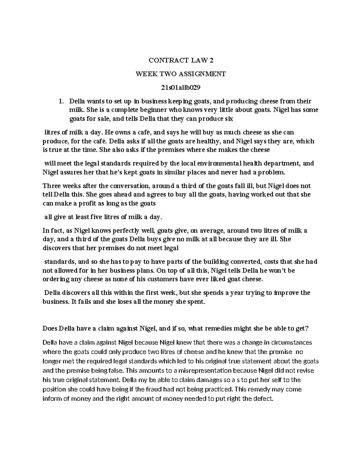 21s01allb029 contract assignment - CONTRACT LAW 2 WEEK TWO ASSIGNMENT ...