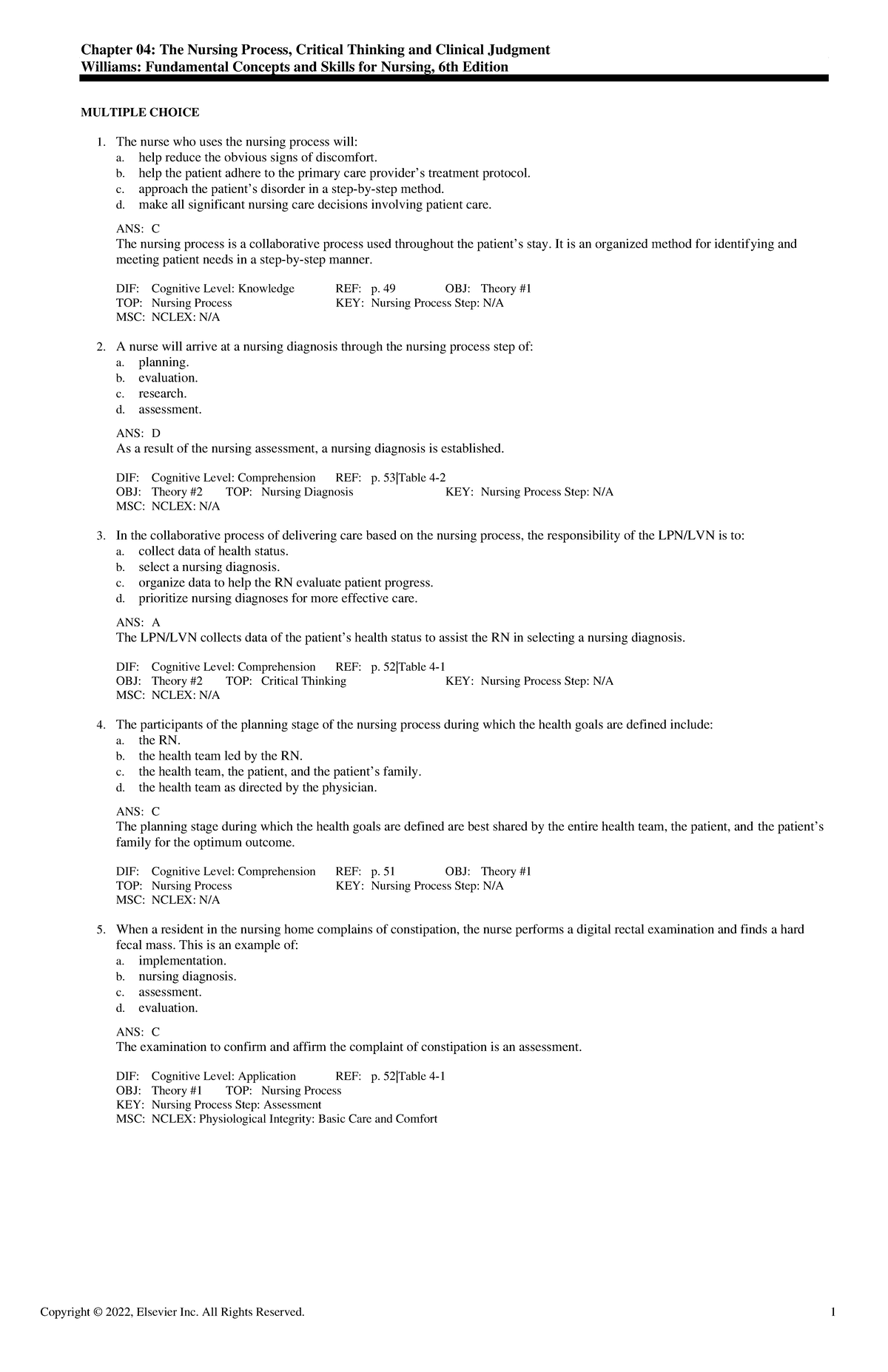 VNC - Chapter 04 - Questions for VNC for vocational nursing students ...