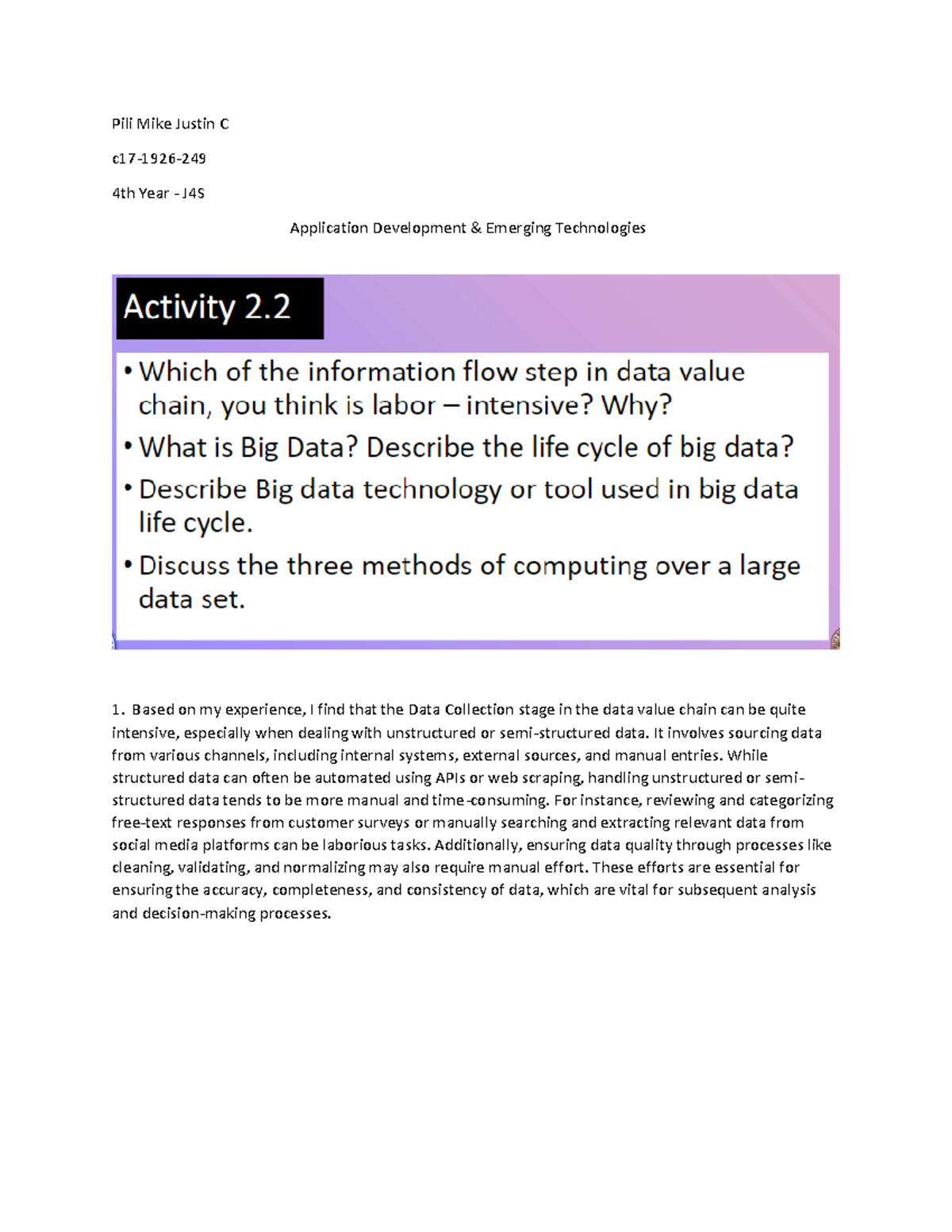 Assignment-2 - Complete Answer - Pili Mike Justin C c17- 1926 - 249 4th ...