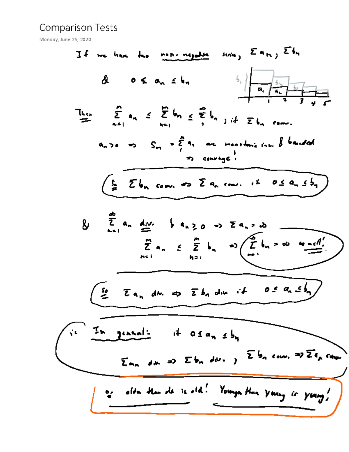 Comparisons - Notes - Math 1Aa3 - ŽŵƉĂƌŝƐŽŶ dĞƐƚƐ DŽŶĚĂLJ͕ :ƵŶĞ Ϯε͕ ...