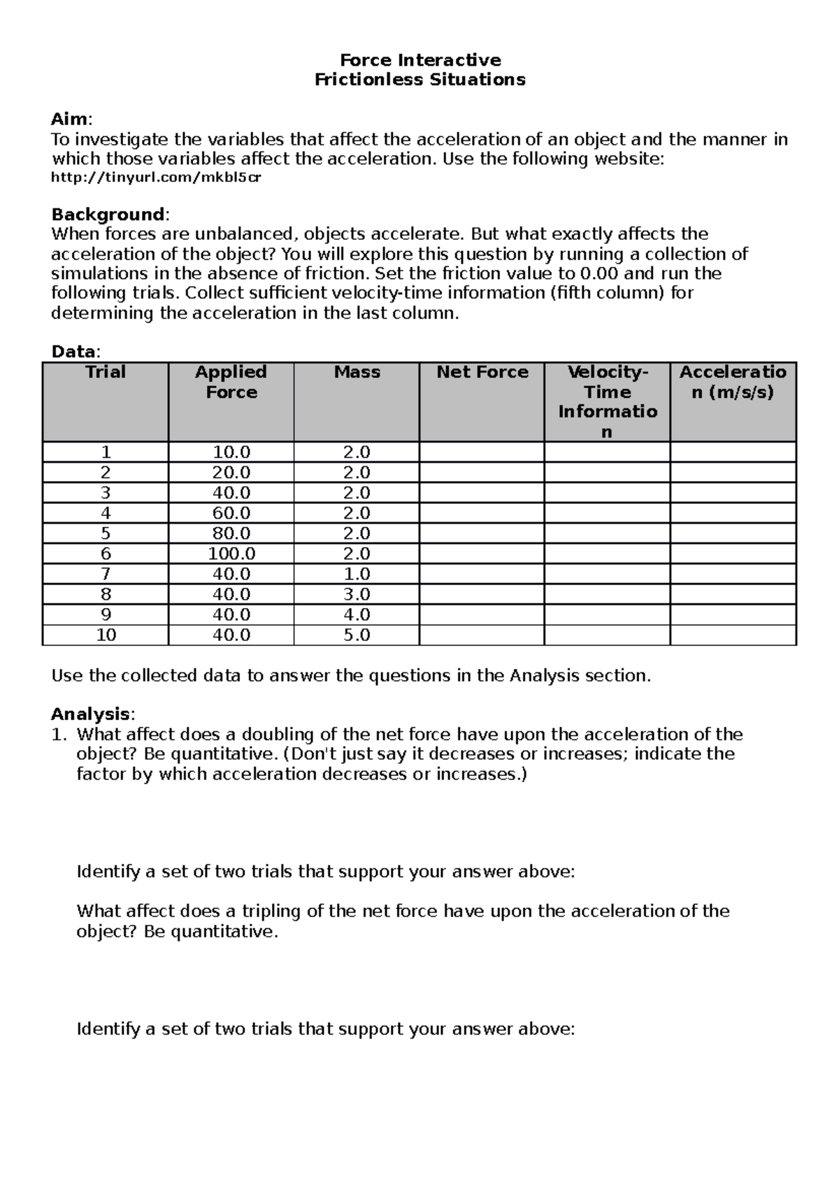Force Interactive - Newton's 2nd law of motion - Force Interactive ...