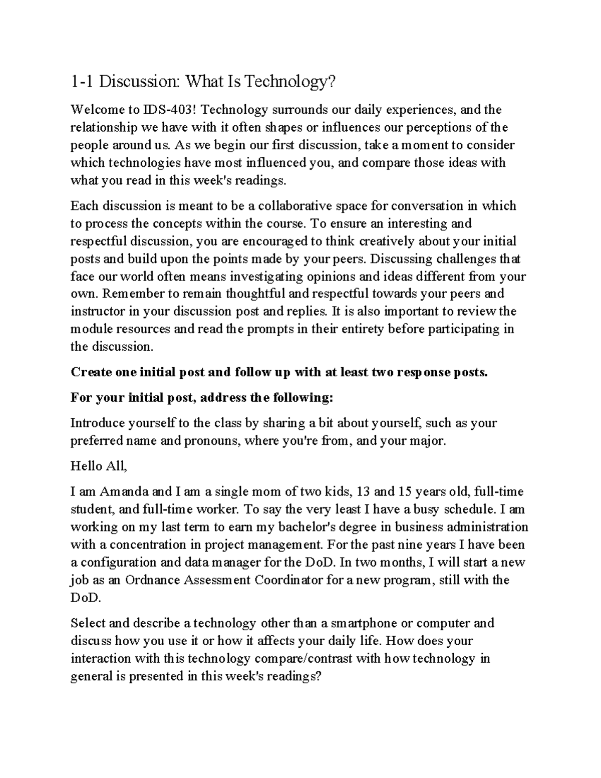 1-1 Discussion - As we begin our first discussion, take a moment to ...