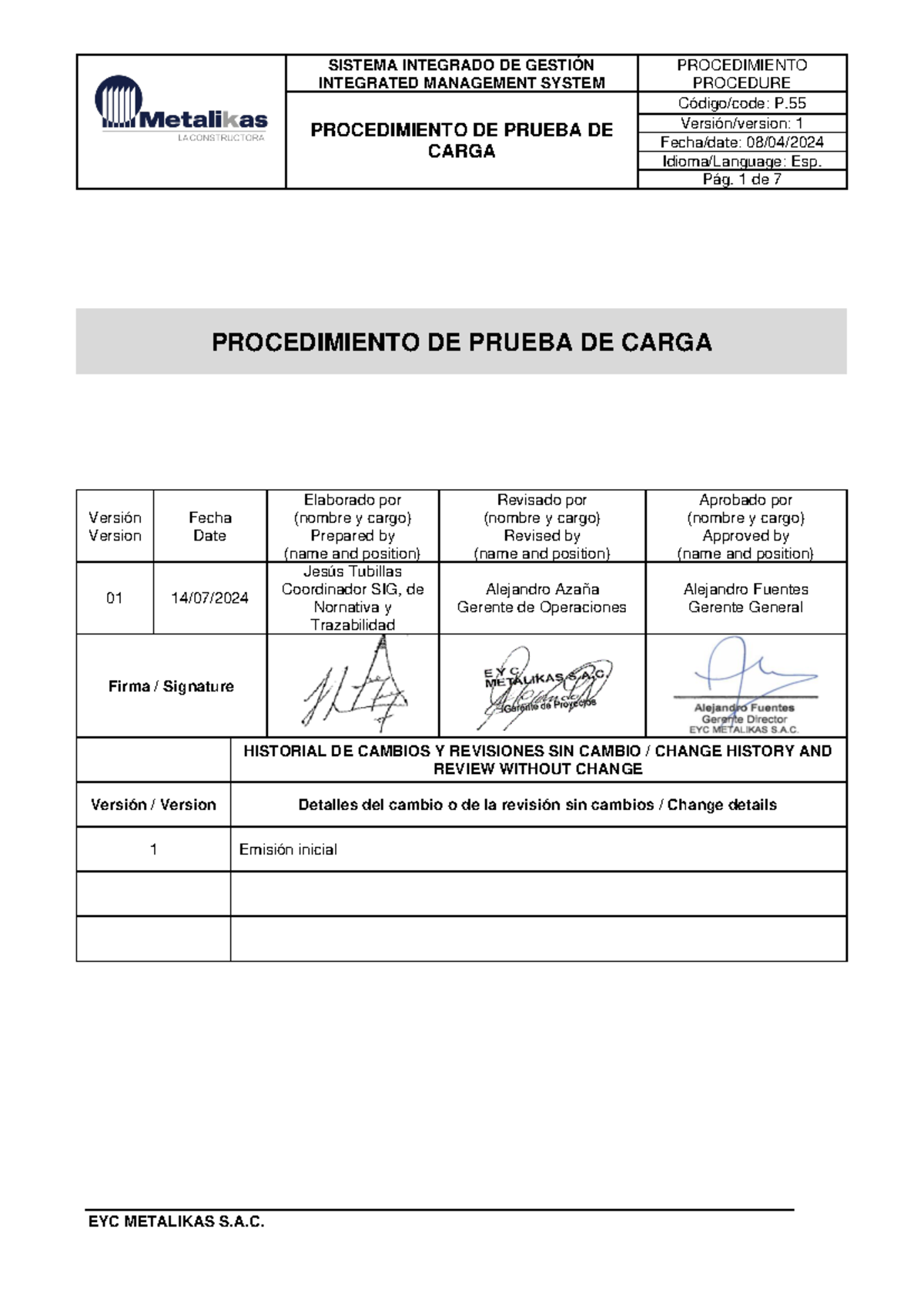 P.56 Procedimiento de prueba de carga en arcos - INTEGRATED MANAGEMENT ...