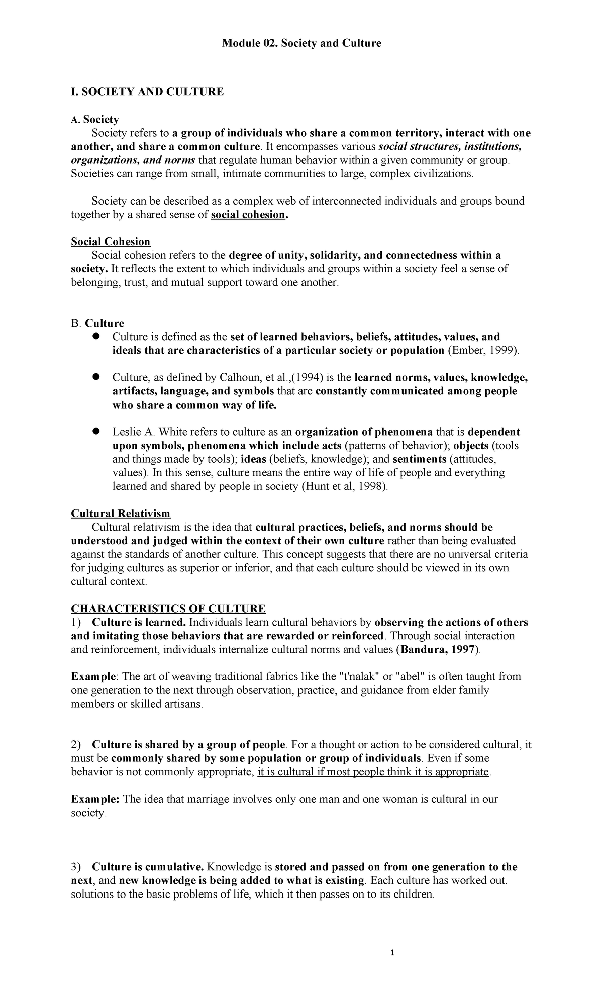 Society and Culture Handout Mac - Module 02. Society and Culture I ...