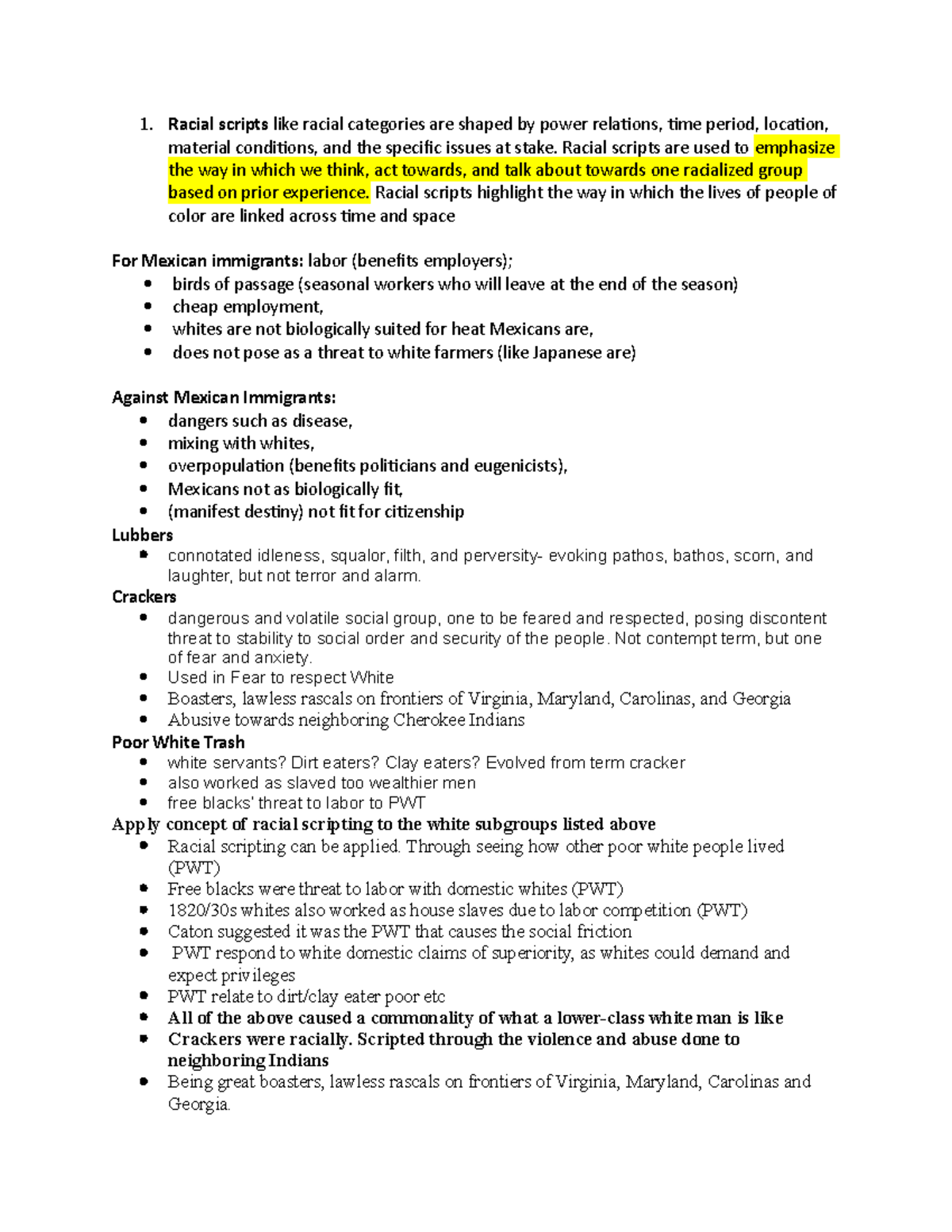 Midterm outline - Summary Race And Ethnicity - Racial scripts like ...