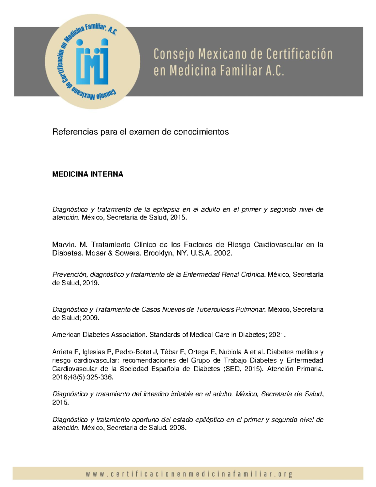Referencias actualizadas Examen Cmcmf - Referencias para el examen de ...