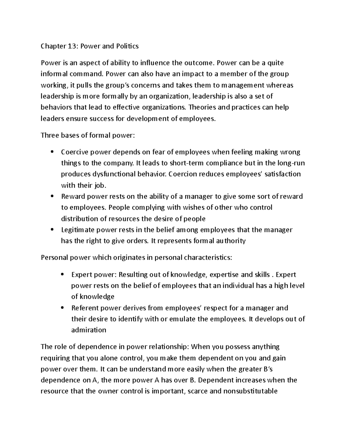 Chapter 13 - Chapter 13: Power and Politics Power is an aspect of ...