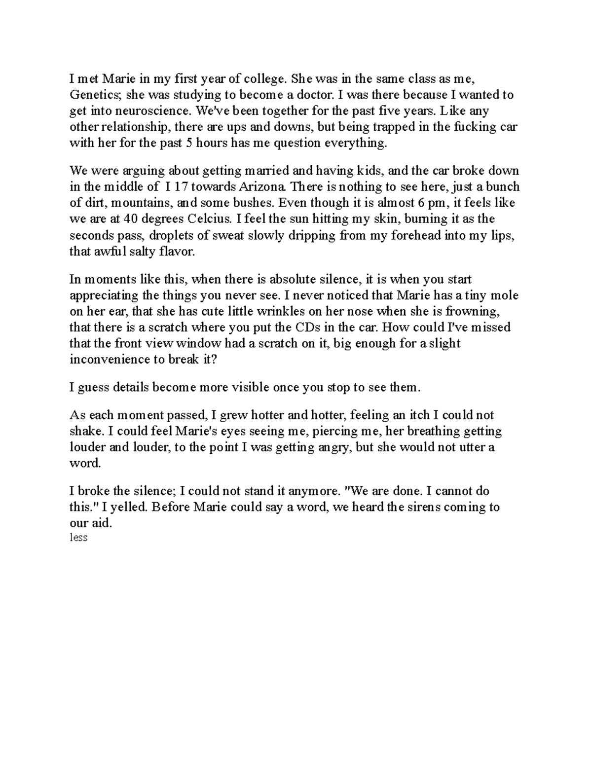 Marie - Writing Prompt: There are two people in one location that they ...