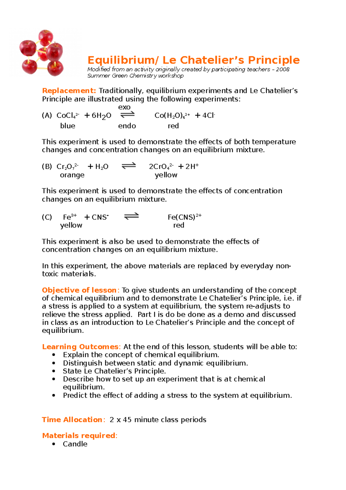 Equilibrium le Chatelier's principle - Equilibrium/ Le Chatelier’s ...
