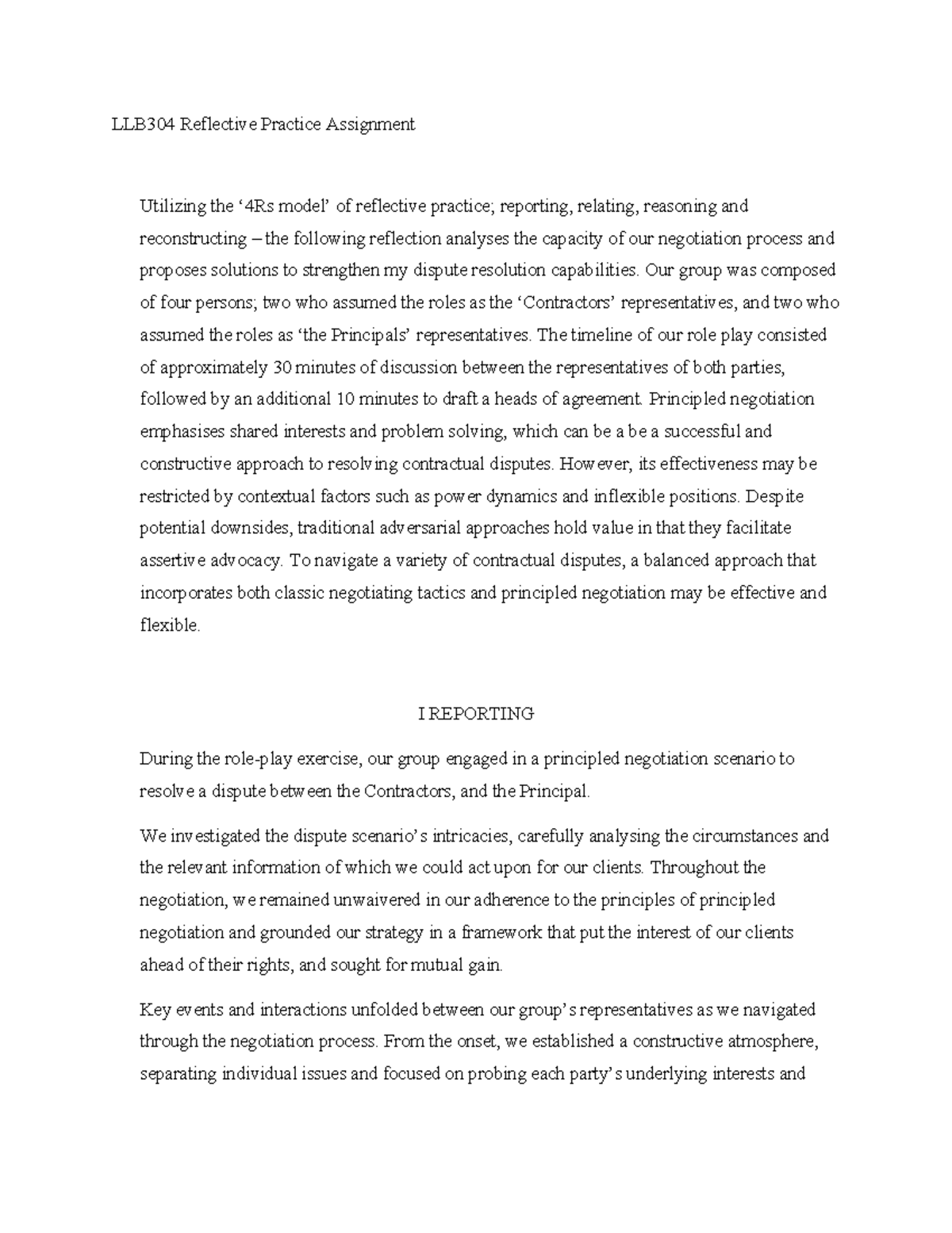 Reflective assignment LLB304 - LLB304 Reflective Practice Assignment ...