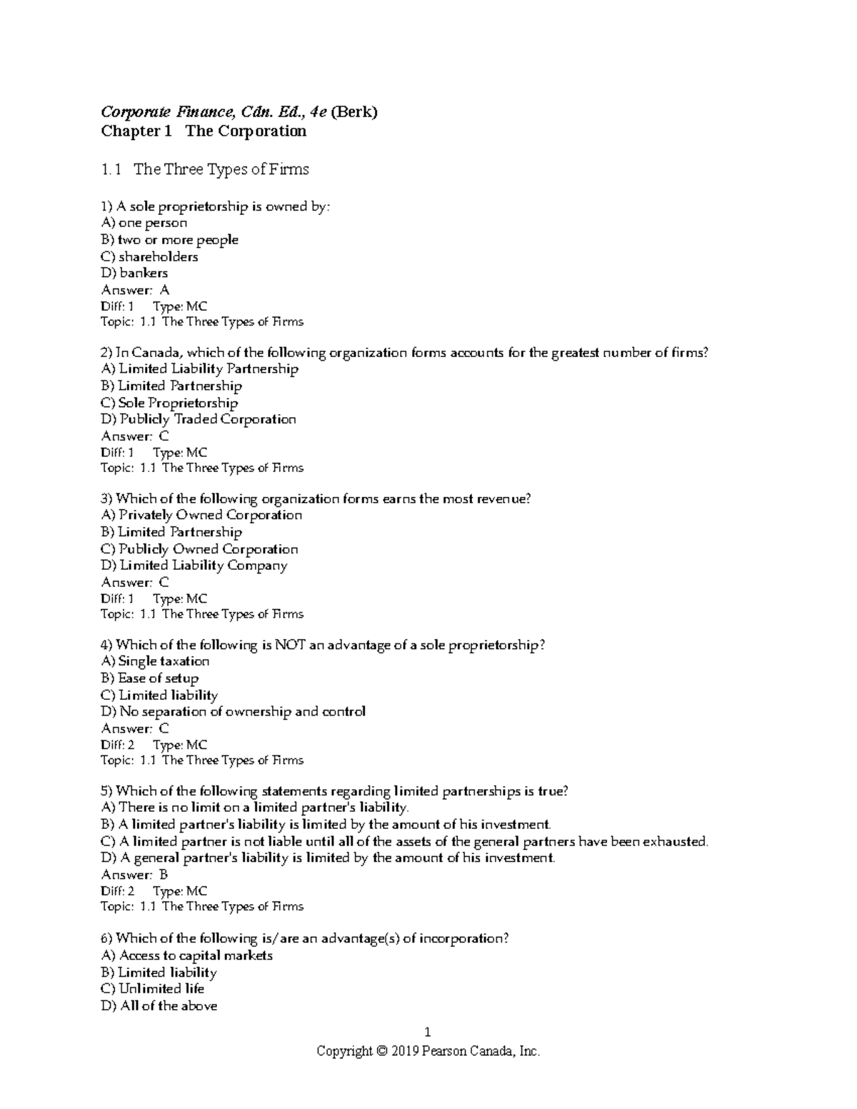 Chapter 1 - Lecture notes 1 - Corporate Finance, Cdn. Ed., 4e (Berk ...