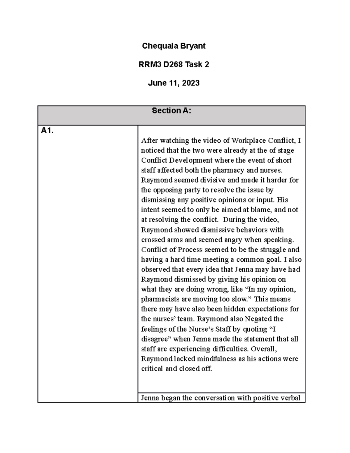 Task 2 D268 part 2 - report communication - Chequala Bryant RRM3 D268 ...