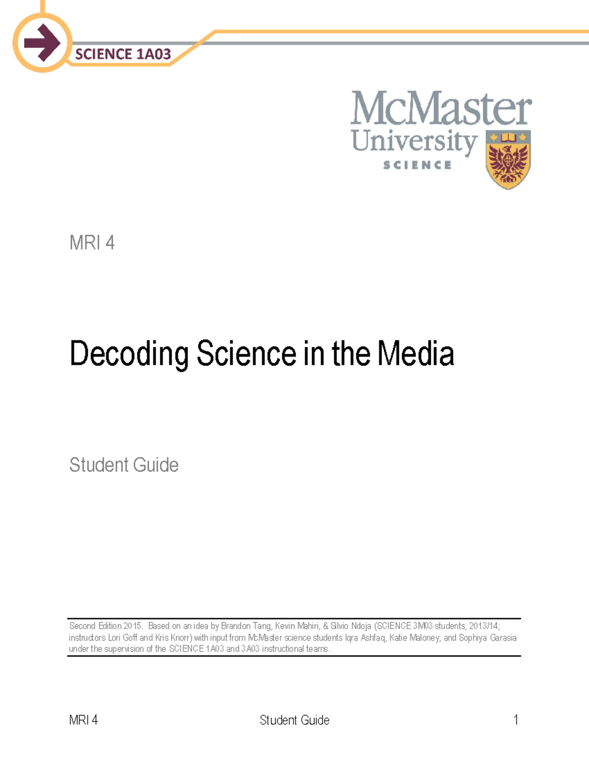 MRI 4 - SCI 1A03 - McMaster - Studocu