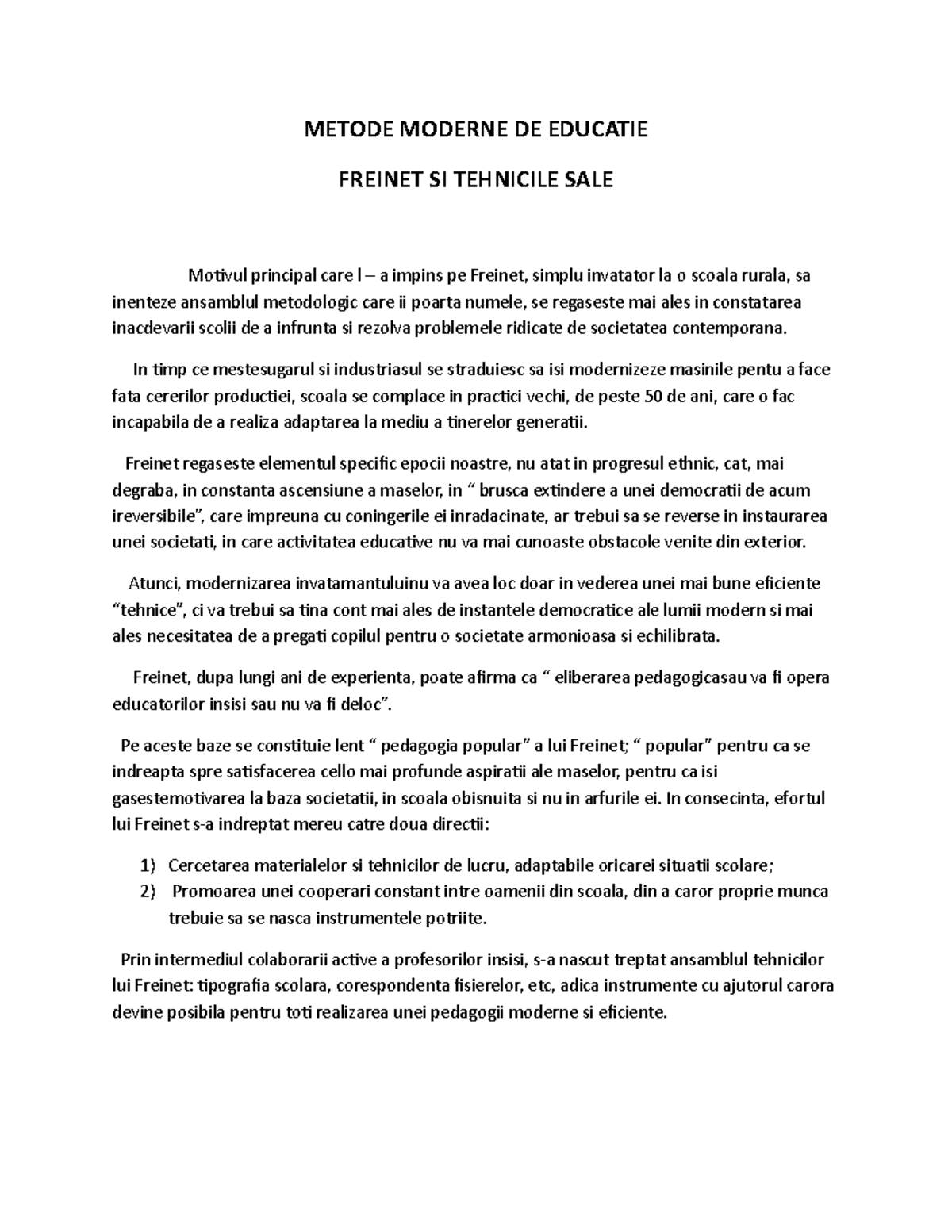 Metode Moderne DE Educatie AZI - METODE MODERNE DE EDUCATIE FREINET SI ...