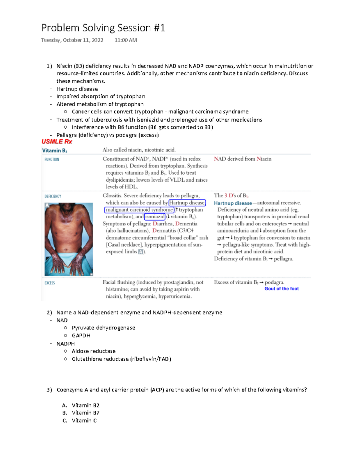 IMC 504 - Problem Solving Session #1 - Niacin (B3) deficiency results in decreased NAD and NADP ...