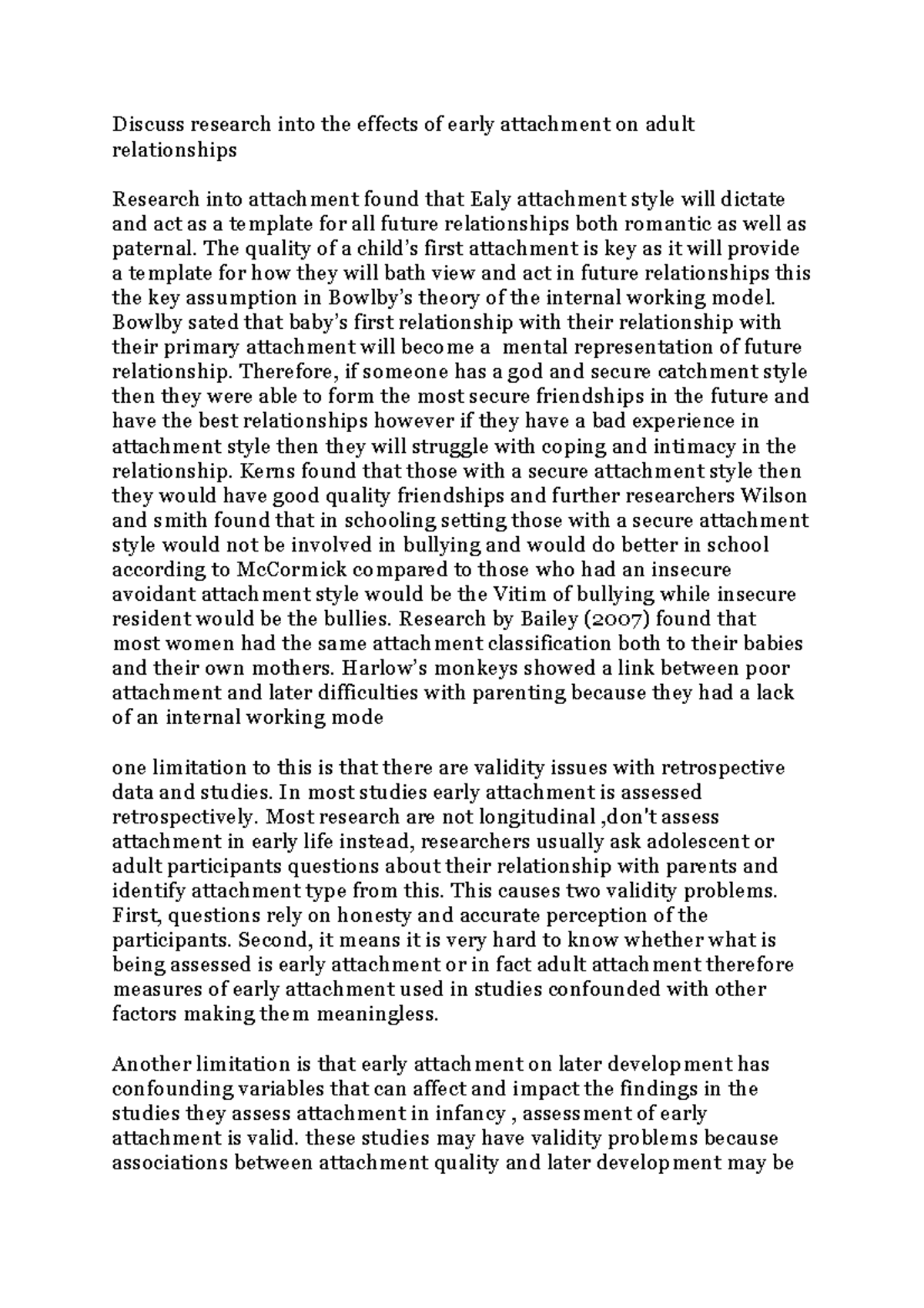 Psych pod time essay attchment - Discuss research into the effects of ...