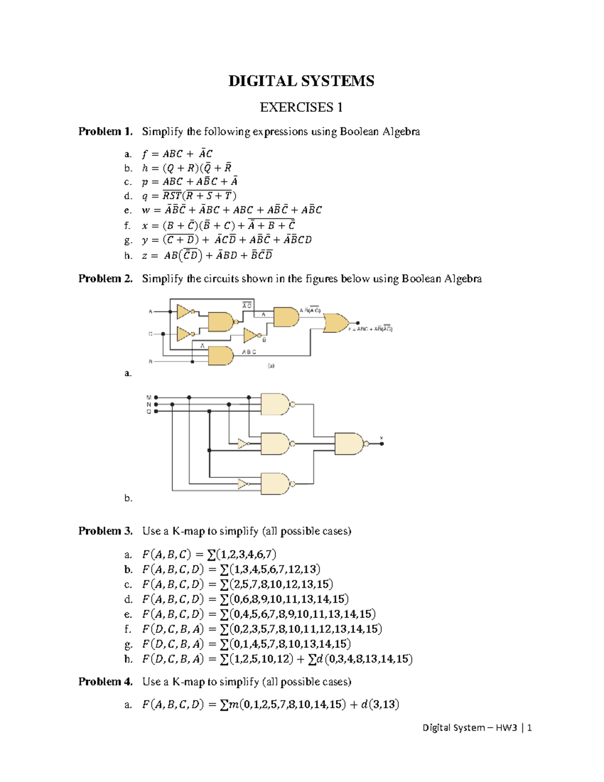 Exercise Chapter 3 Practice For Midterm Digital System Hw 3 1 Digital Systems Exercises