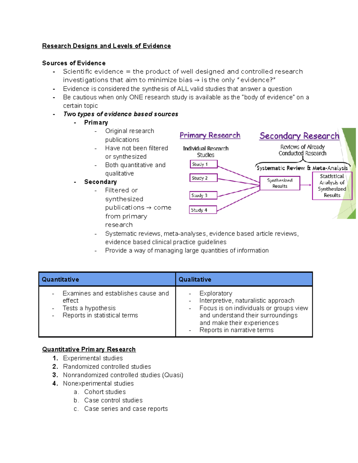 Week 3 - Research Designs and Levels of Evidence - Research Designs and ...